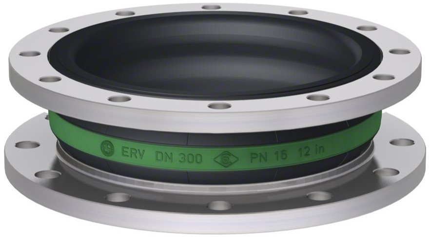 Elaflex Rubber compensator Groen band type ERV-GR DN300, L=130 mm flenzen DIN PN16 verzinkt staal