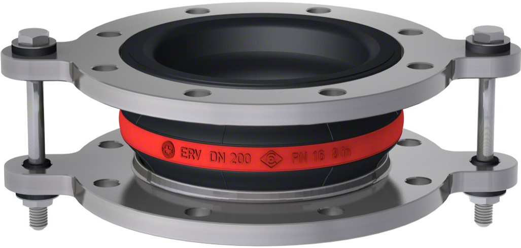 Elaflex EPDM compensator roodring type ERV-R ZS met trekstangen DN200, L=150 mm flenzen DIN PN10 ...