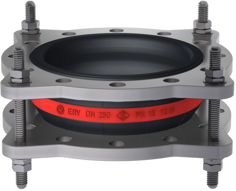 Elaflex Rubber compensator roodring type ERV-R ZS met trekstangen DN250, L=130 mm flenzen DIN ...